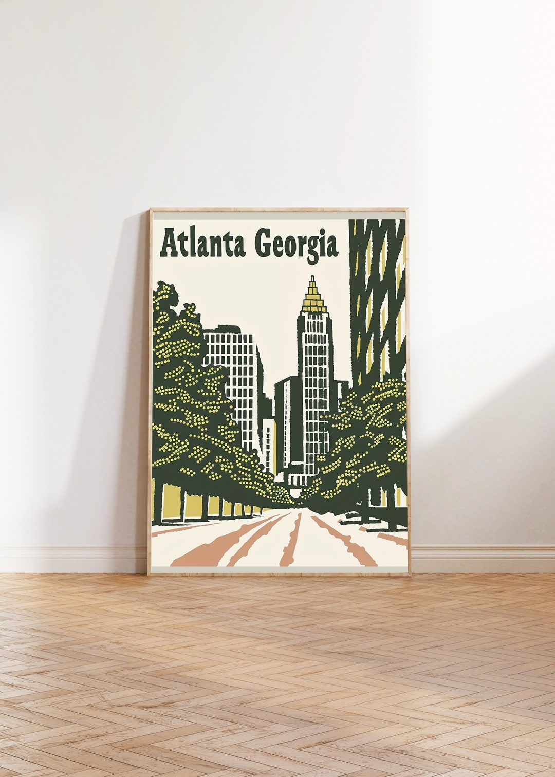 Atlanta Georgia Vintage Travel Poster, Retro Vector Art Print, Souvenir ...