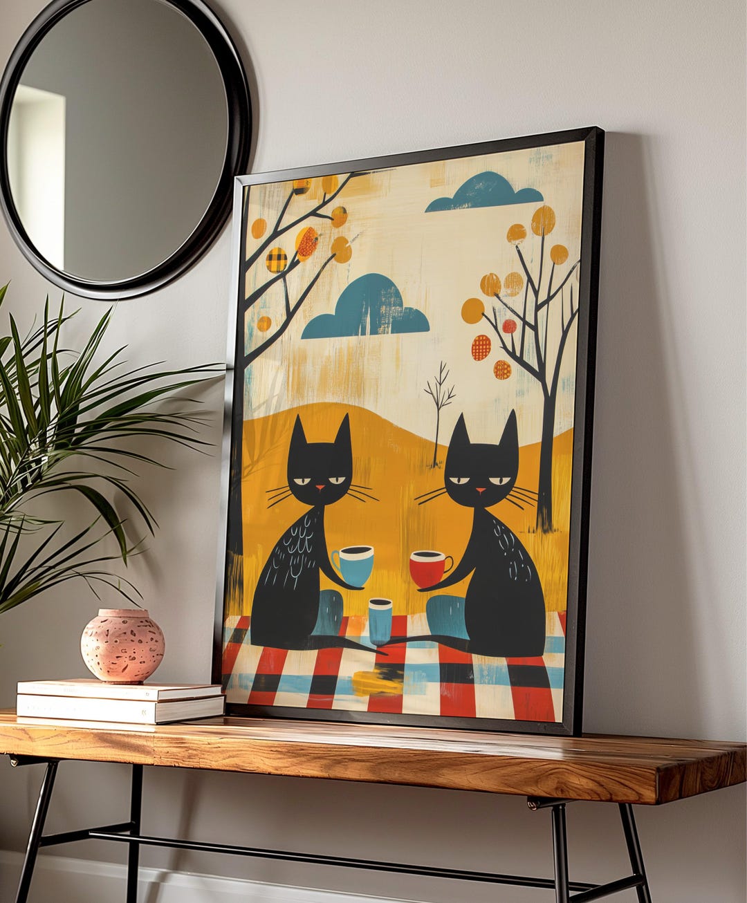 Mid-century Modern Cats - Vintage Wall Art Poster, Retro Home Decor ...