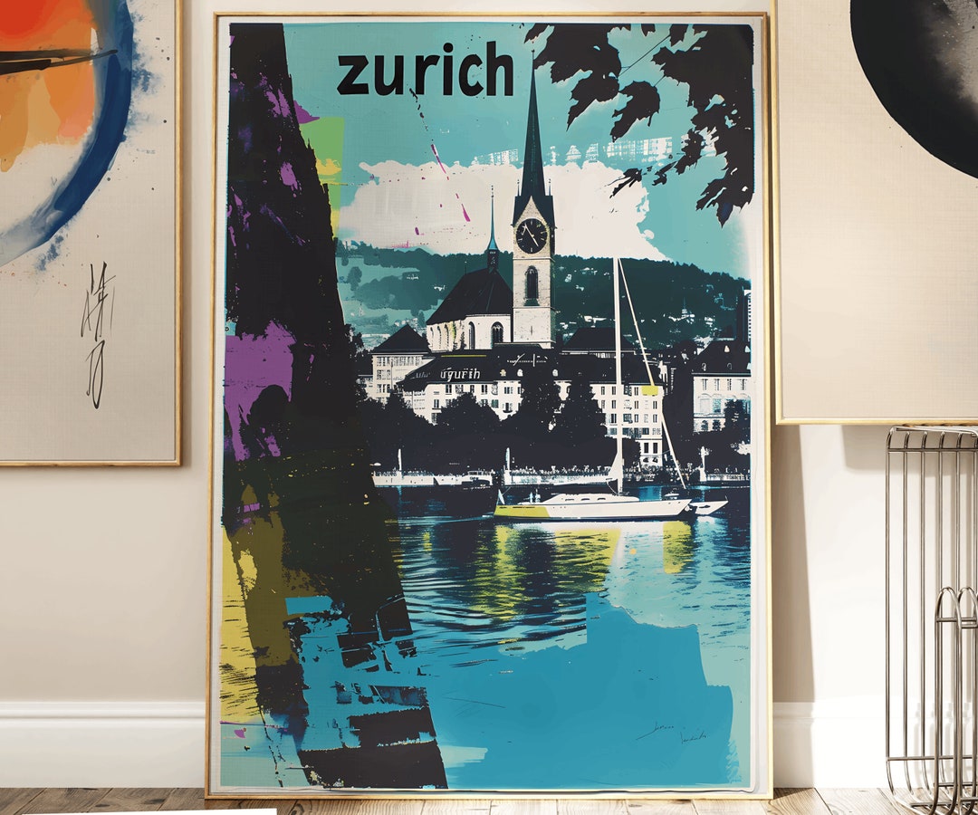 Zurich Travel Poster - Retro Pop Art Print, Switzerland Wall Decor ...