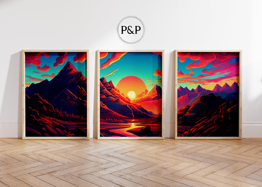 Ethereal Sunrise Printables Digital Art for 3 Piece Mystical Wall Decor ...