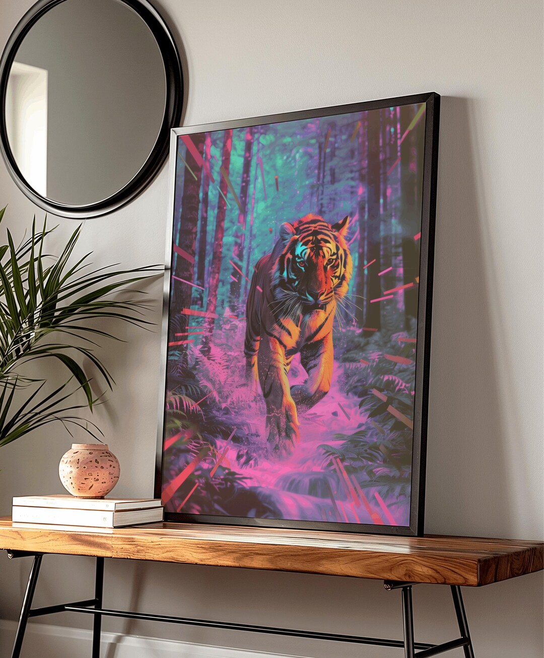 Tiger Poster Print, Retro Neon Wall Art - Vibrant Wildlife Decor for ...