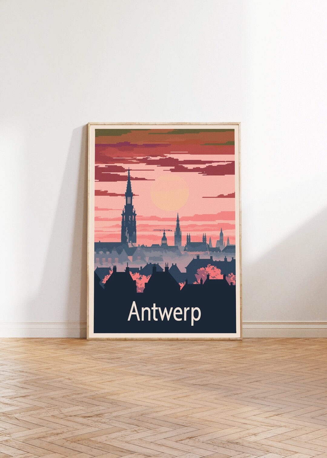 Retro Antwerp Travel Poster, Pastel Color Palette, Vintage Antwerp Wall ...