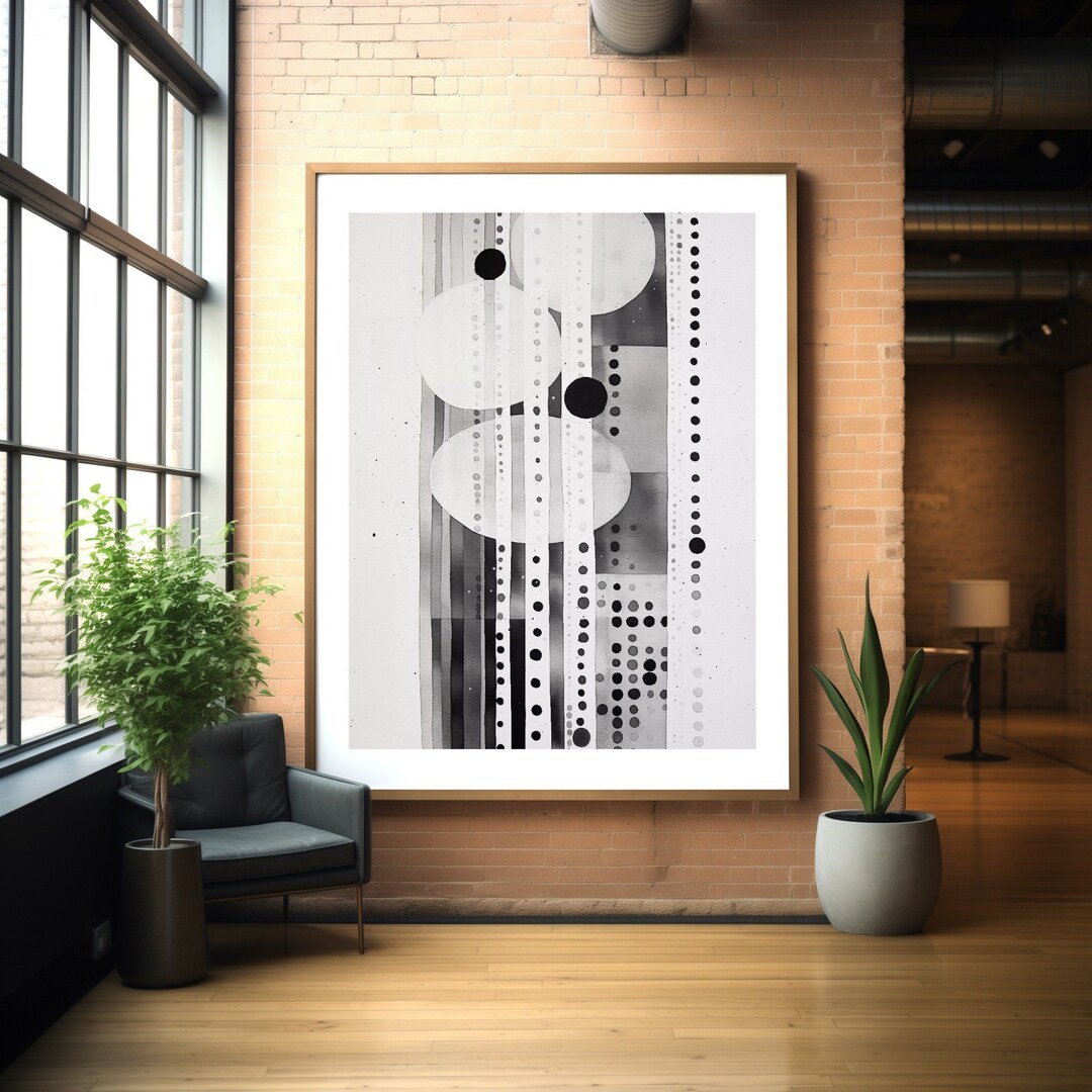 Boho Chic Dot Art Print, Abstract Minimalist Black and White Wall Decor ...
