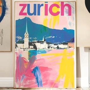 Zurich Travel Poster - Abstract Bold Art Print, Switzerland Vintage ...