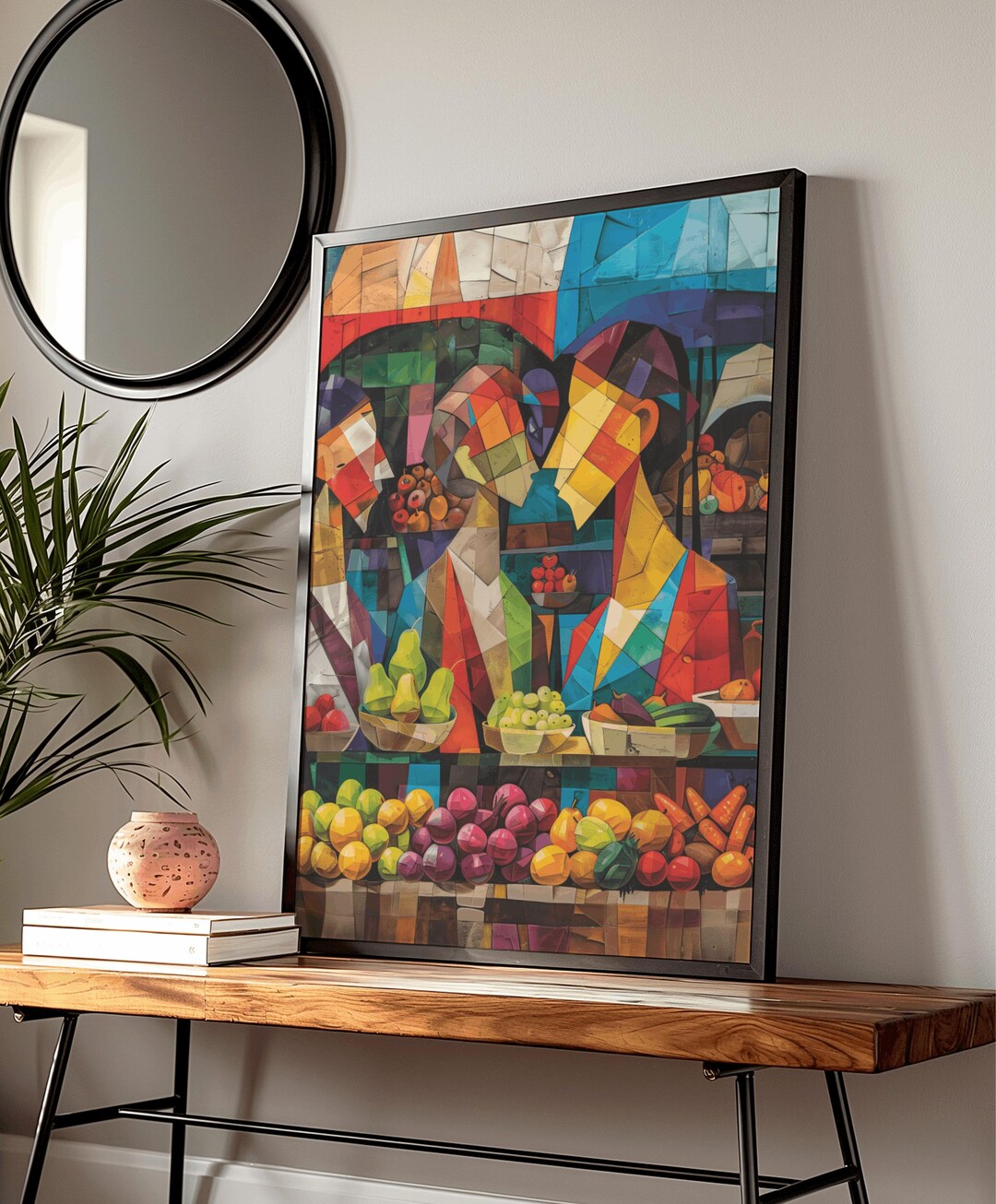 Farmers Market Poster - Cubist Art Print for Kitchen, Vibrant Wall ...