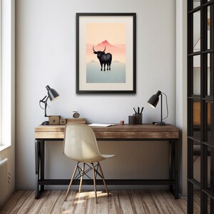 Japanese Serow Illustration, Minimalist Pastel Print, Japanese ...