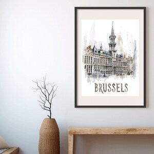 Grand Place Brussels Travel Poster - Minimalist Boho Wall Art, Neutral ...