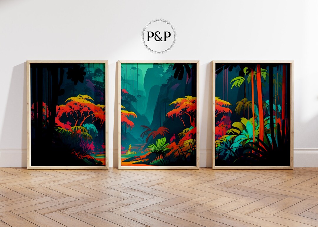 Enchanted Rainforest Printables Digital Art for 3 Piece Colorful Nature ...