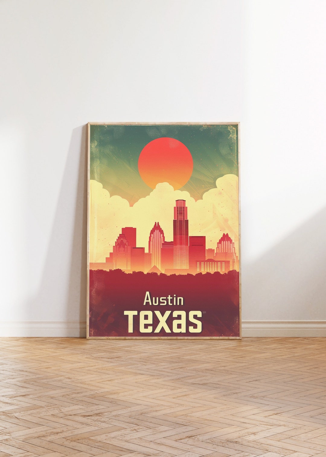 Austin Texas Skyline Art Print, Vibrant Minimalist Travel Poster ...