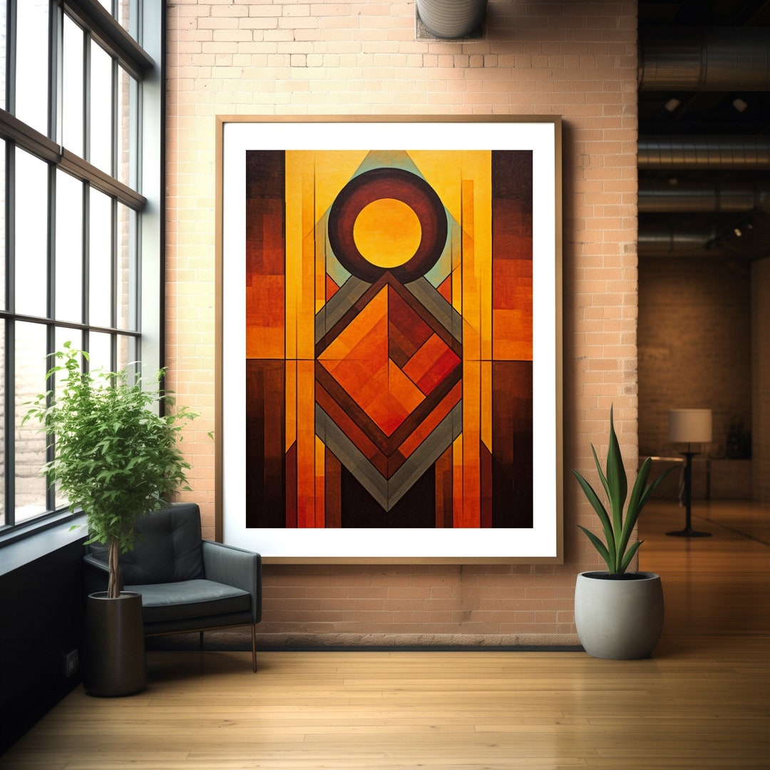 Golden Glow Abstract Boho Sunrise Wall Art, Modern Bohemian Home Decor ...