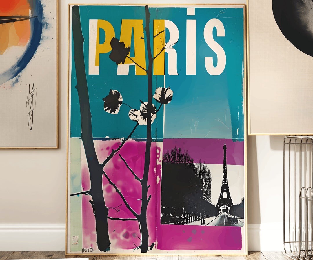Paris Retro Travel Poster - Vintage France Pop Art Wall Decor, Stylish ...