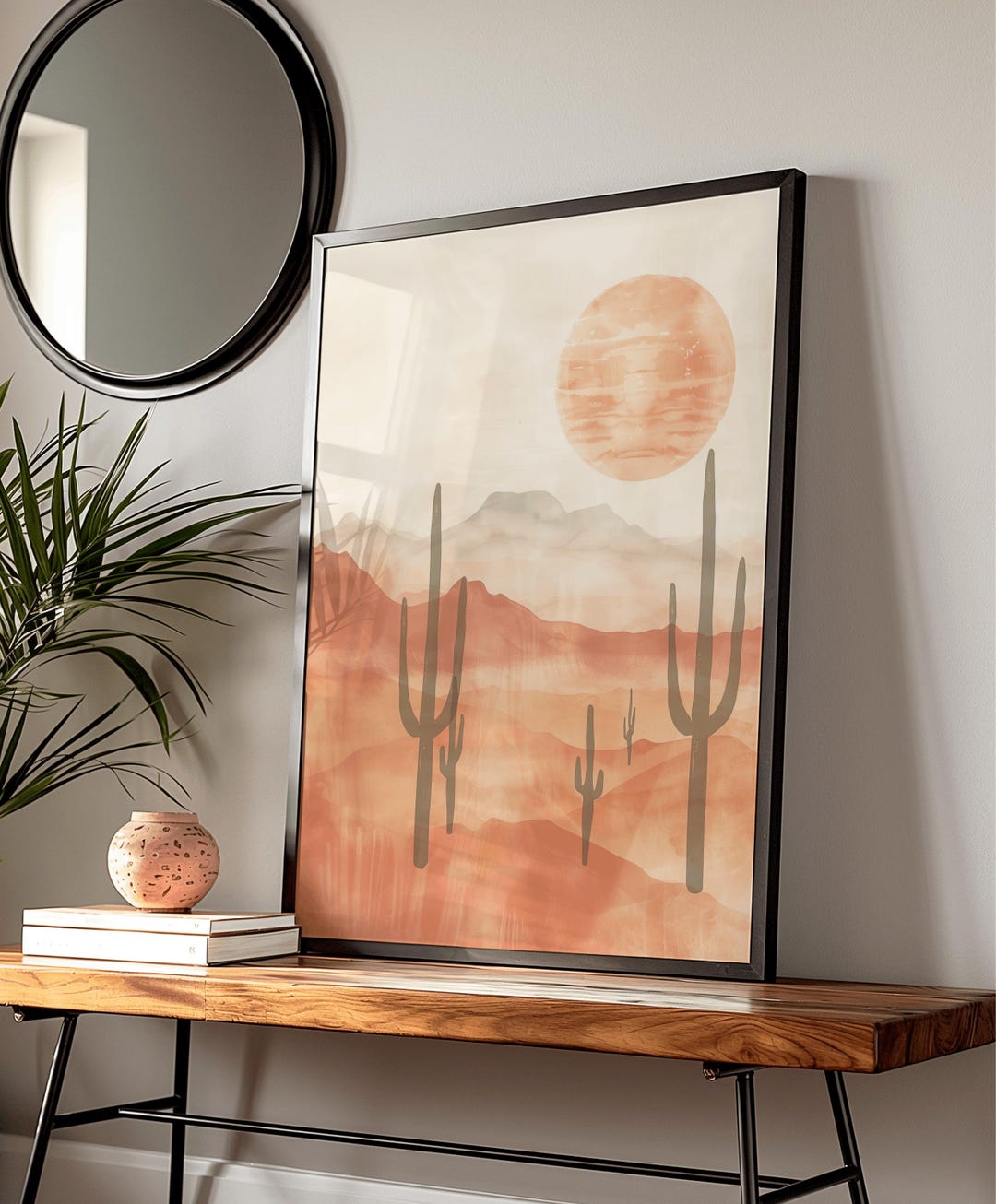 Boho Minimalist Sunset Poster - Earthy Desert Landscape Print, Calming ...