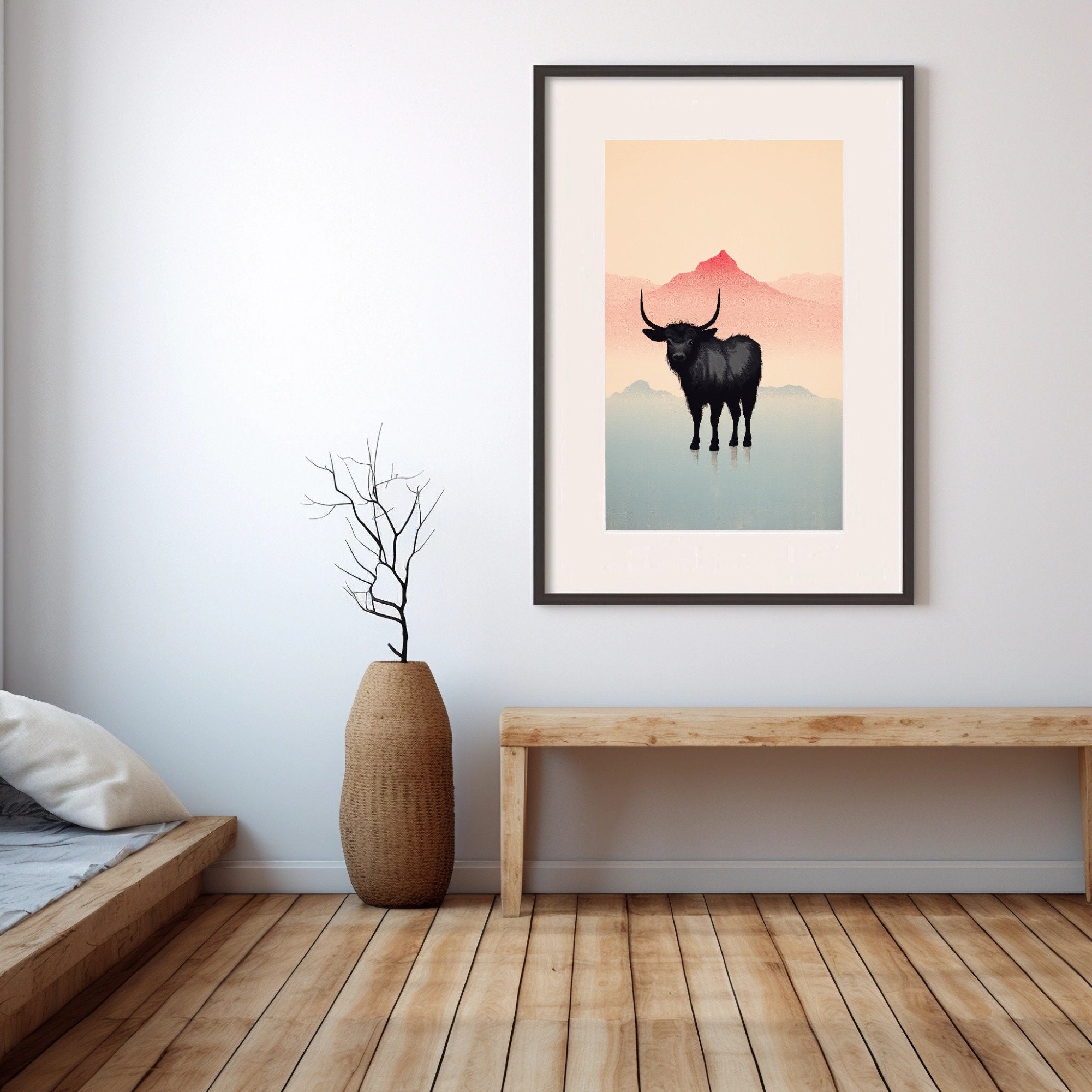 Japanese Serow Illustration, Minimalist Pastel Print, Japanese ...