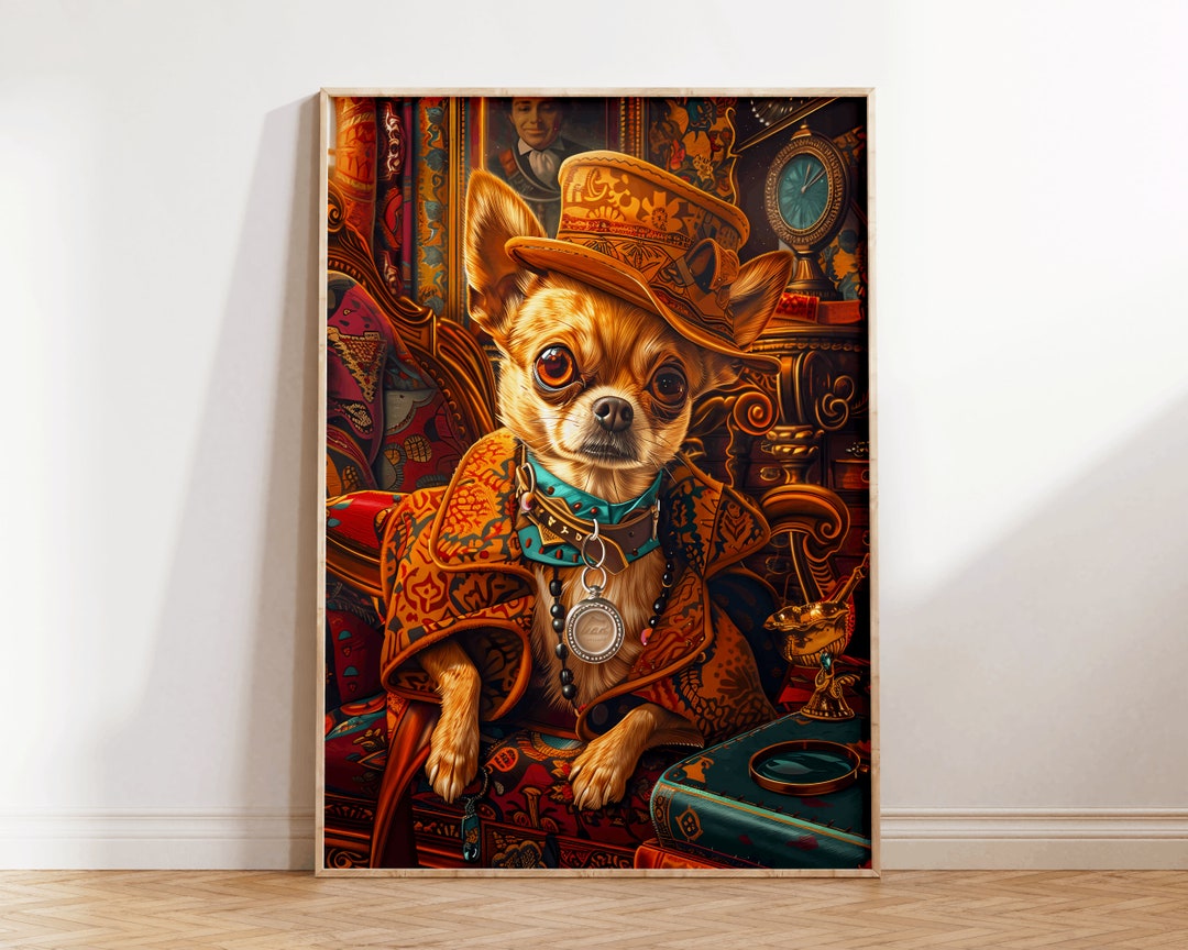 Chihuahua Detective Poster - Dopamine Decor, Maximalist Wall Art Print ...