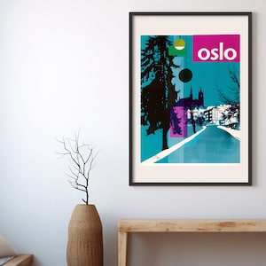 Vintage Oslo Norway Travel Poster - Retro Wall Art, Scandinavian Pop ...