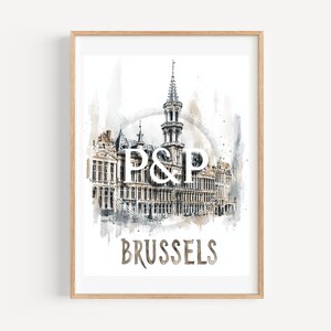 Grand Place Brussels Travel Poster - Minimalist Boho Wall Art, Neutral ...