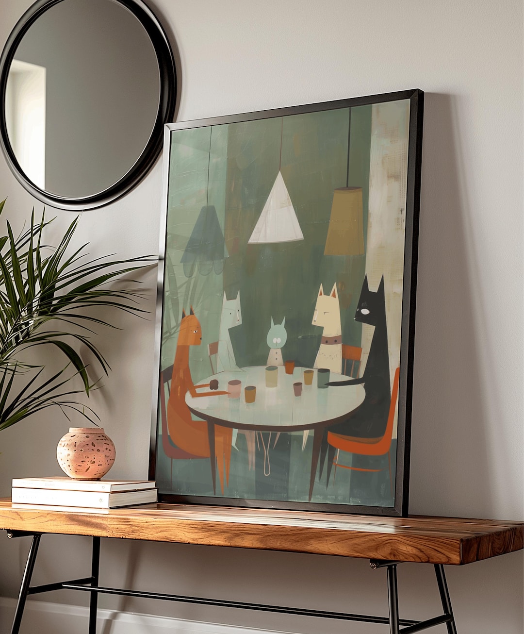 Mid-century Modern Cat Art Print - Playful Abstract Wall Decor, Retro ...