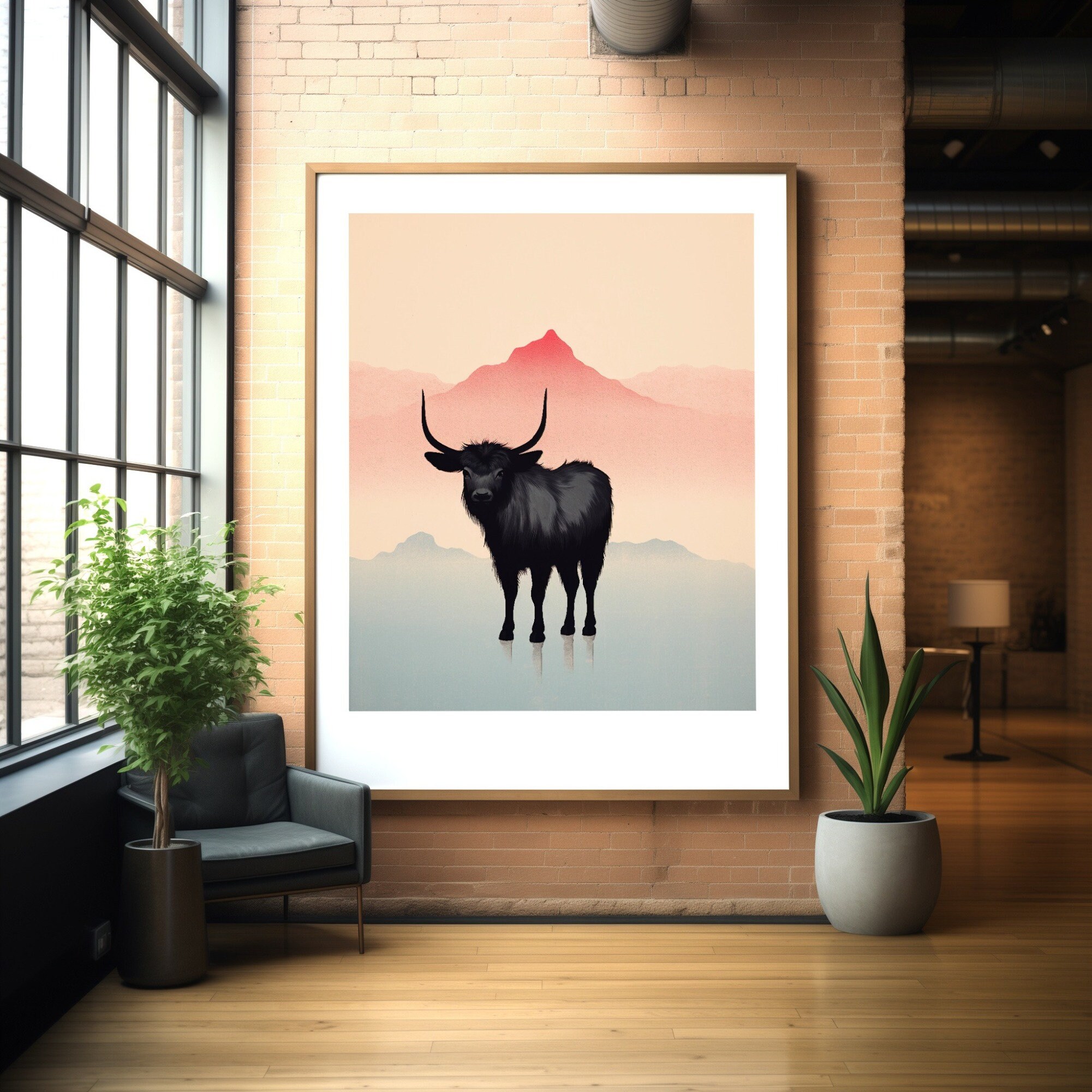 Japanese Serow Illustration, Minimalist Pastel Print, Japanese ...