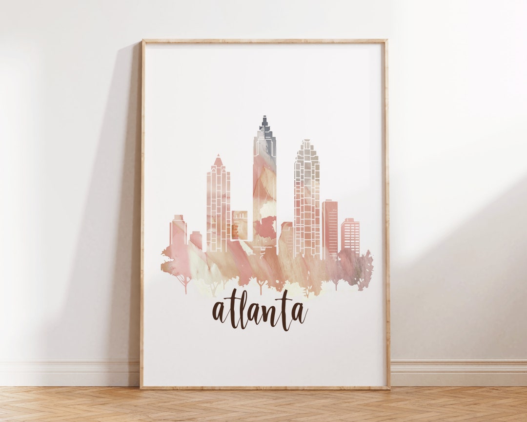 Atlanta Skyline Poster - Minimalist Watercolor Wall Art, Modern Neutral ...