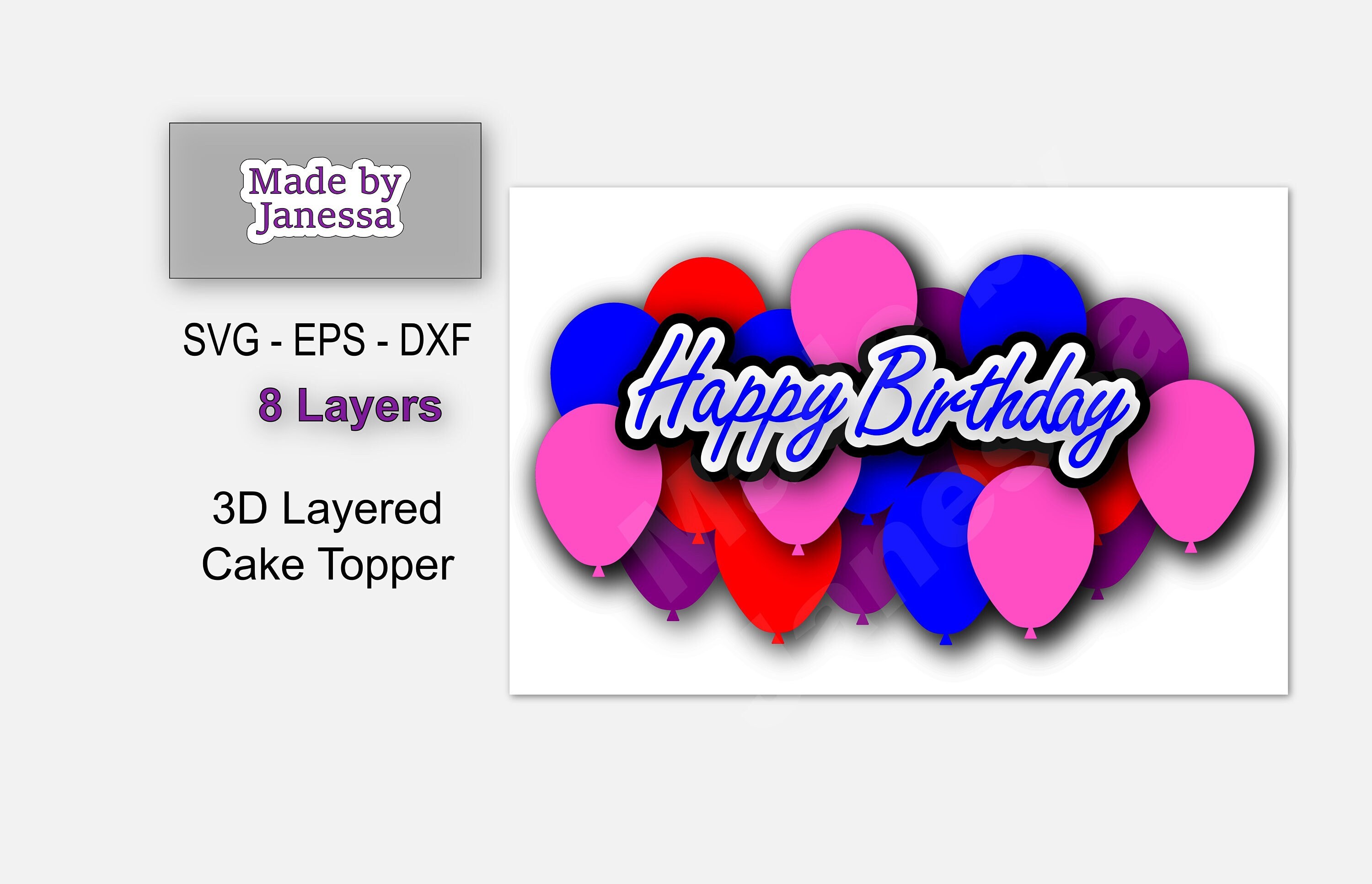 3D BALLOON CAKE TOPPER 3D Birthday 3D Cake Topper 3D Birthday Cake ...
