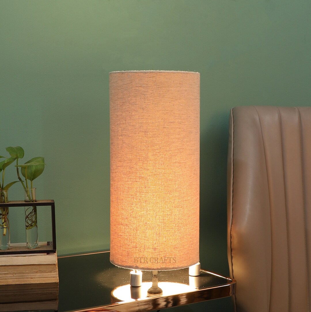 Cylindrical Beige and Flex Glow Table Lamp for Bedside, Bedroom, Living ...