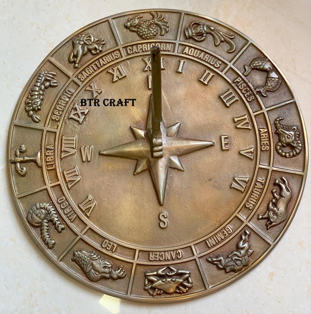 Brass Zodiac Sign Engraved Sundial Home & Garden Decor Gift Sundial ...