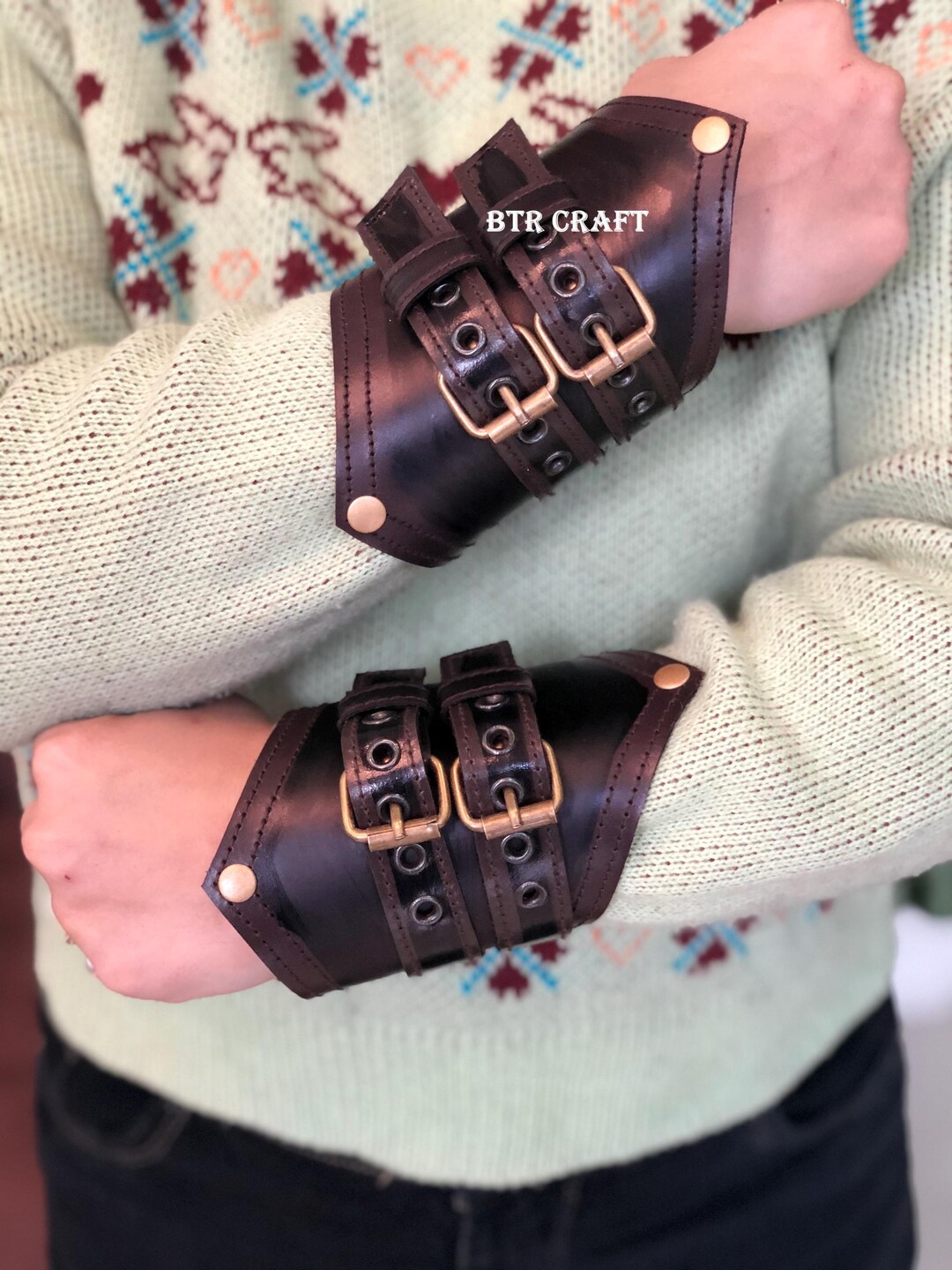 Medieval Leather Arm Cuff Bracelet - Cosplay Hand Cuff Roleplay ...