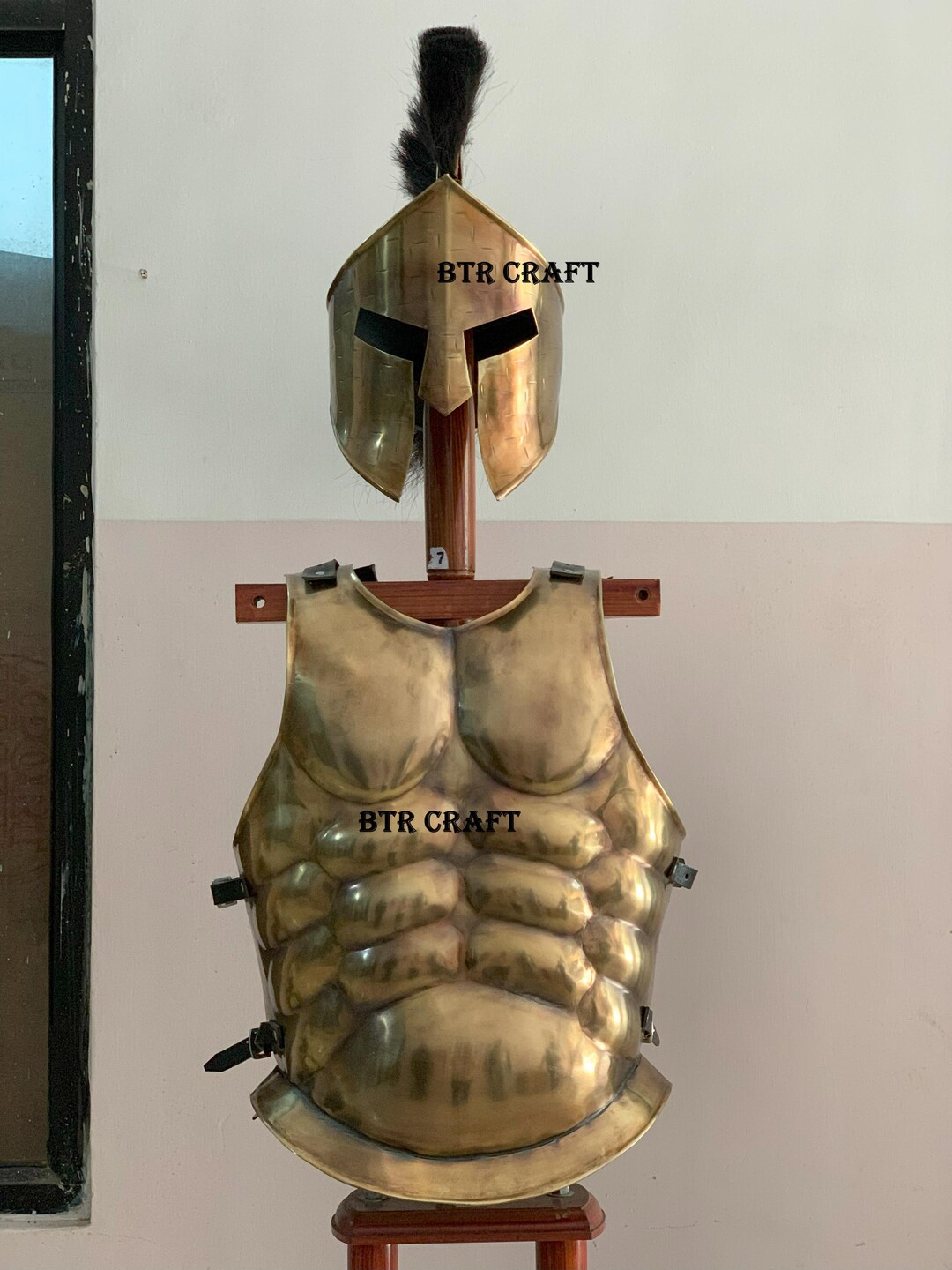 Spartan Muscle Armor With Helmet - Brass Antique Muscle Body Armor ...