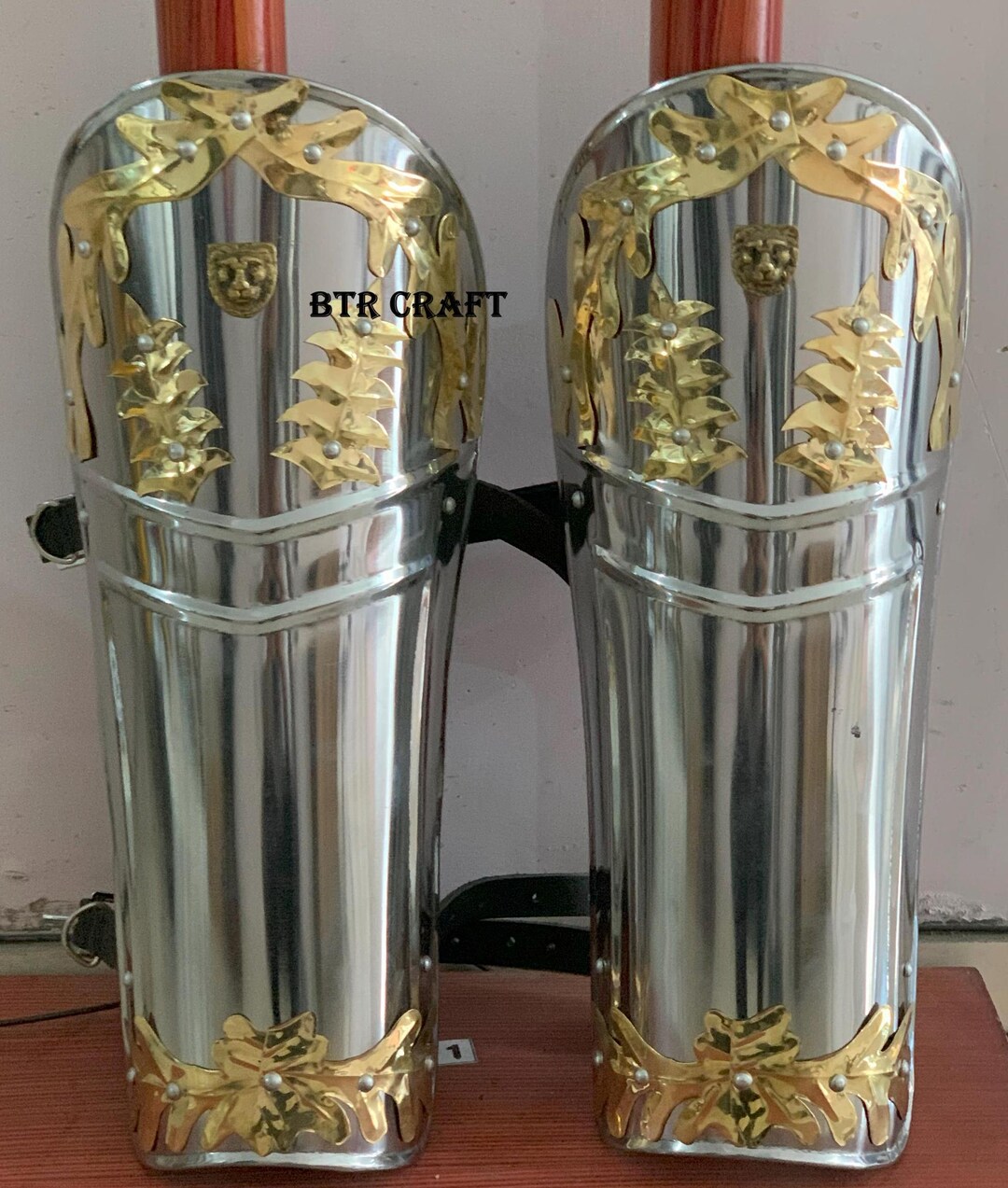 Medieval Knight Steel Leg Guard Greaves Armor With Brass Accent for ...