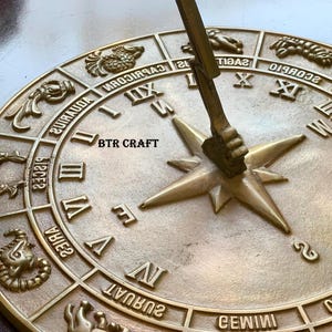 Brass Zodiac Sign Engraved Sundial Home & Garden Decor Gift Sundial ...