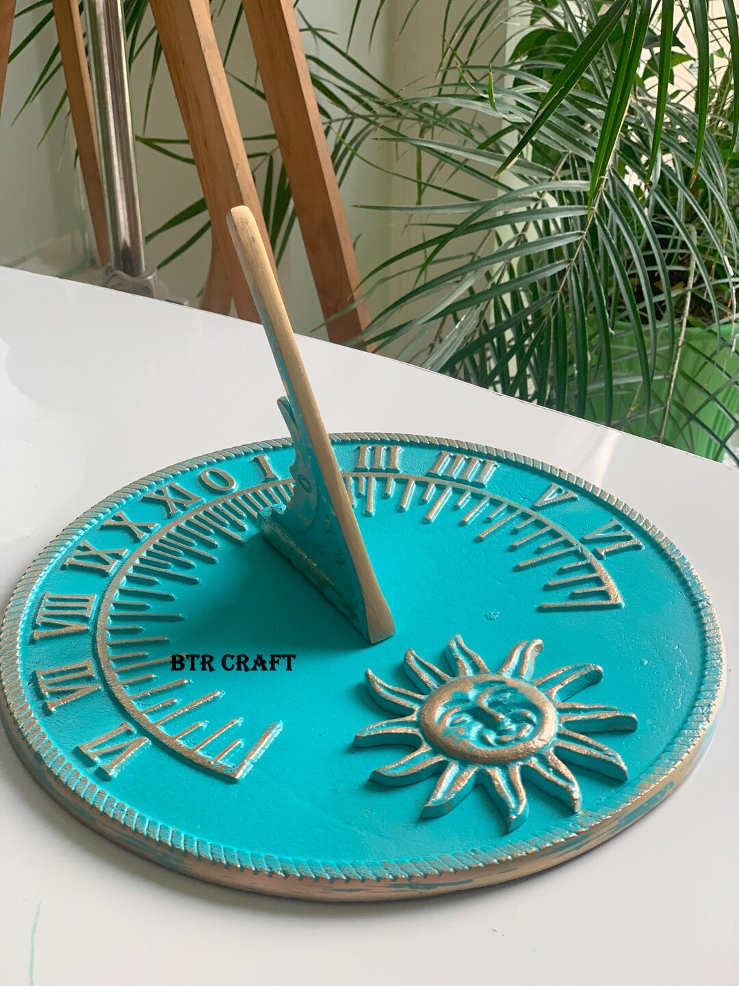 10" Sun Sundial Verdigris Finish Brass Vintage Sundial Garden or Lawn ...