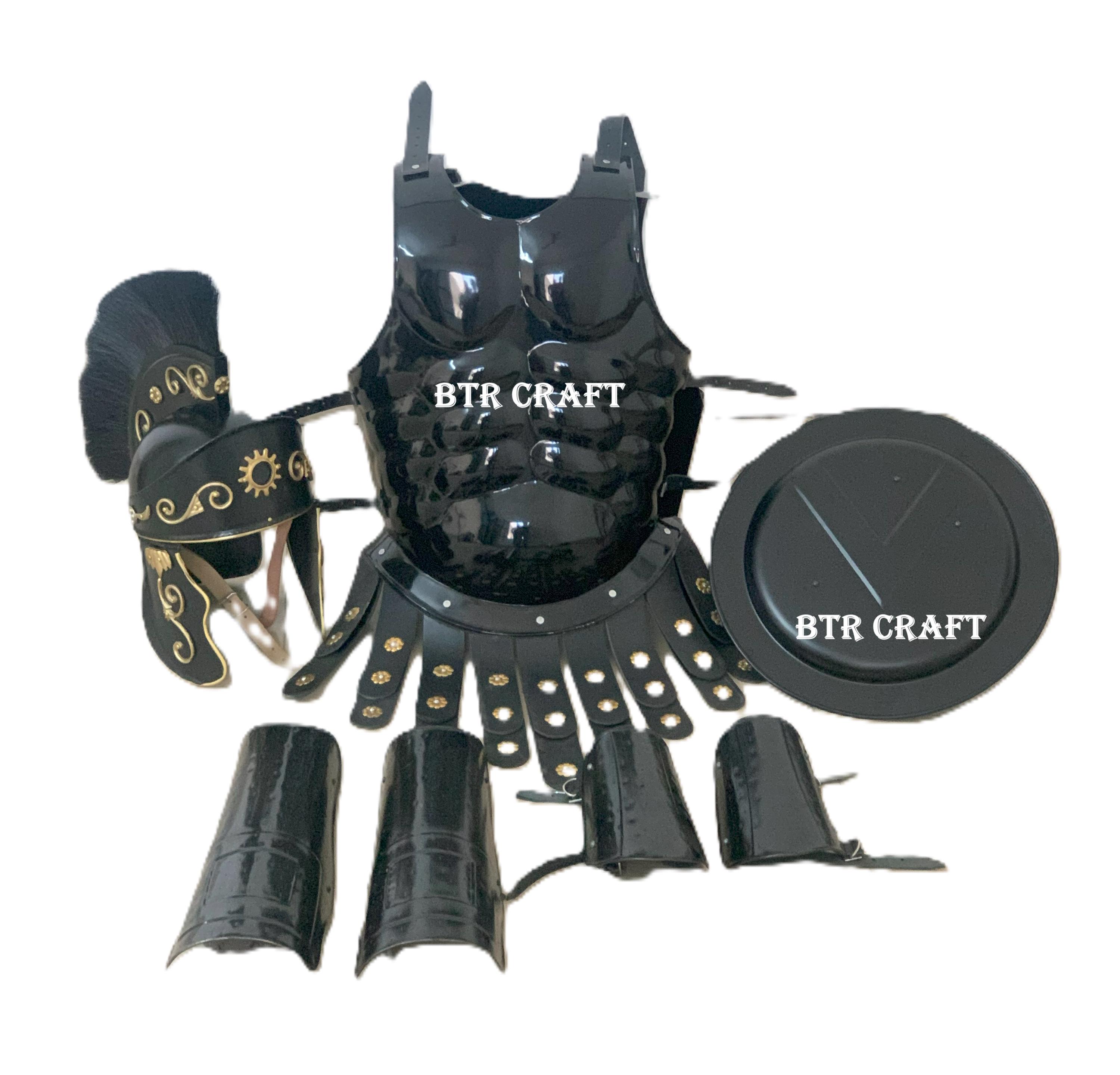 Medieval Greek Spartan Black Muscle Armor W/greco Roman Helmet Arm ...