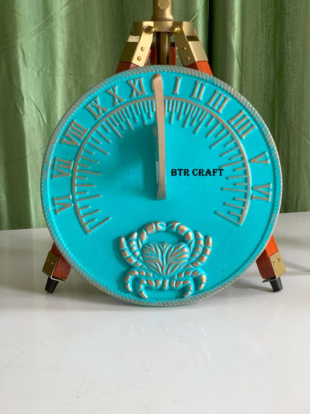 Verdigris Brass Garden Sundial: Vintage Fish & Crab Plaque, 10" - Etsy