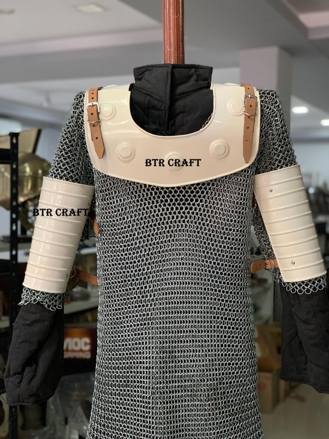 Medieval LARP Fantasy White Armor Neck Gorget Arm Bracers & Leg Greaves ...