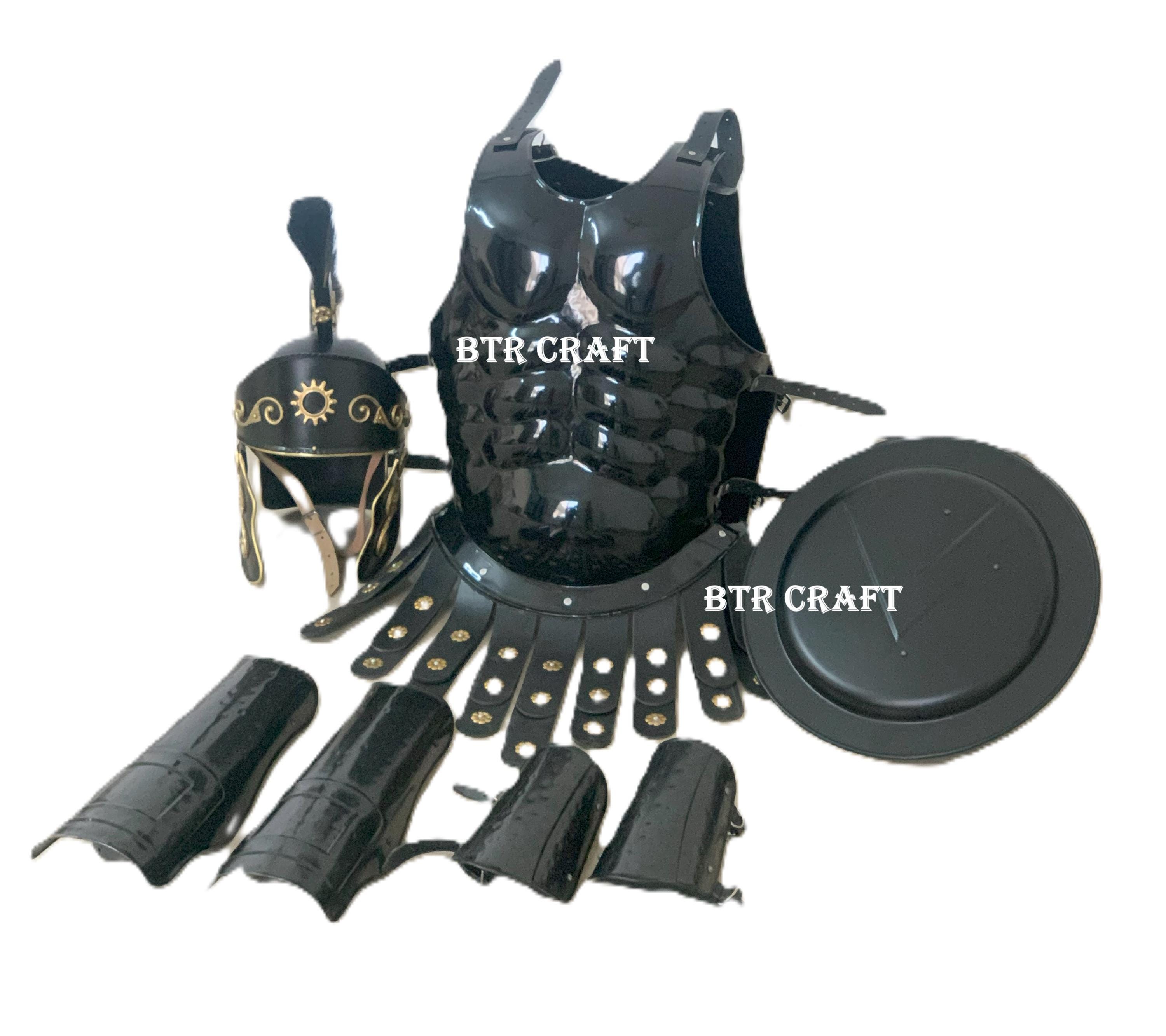 Medieval Greek Spartan Black Muscle Armor W/greco Roman Helmet Arm ...