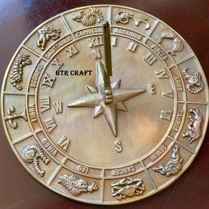 Brass Zodiac Sign Engraved Sundial Home & Garden Decor Gift Sundial ...