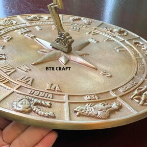 Brass Zodiac Sign Engraved Sundial Home & Garden Decor Gift Sundial ...