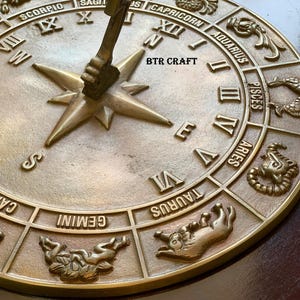 Brass Zodiac Sign Engraved Sundial Home & Garden Decor Gift Sundial ...