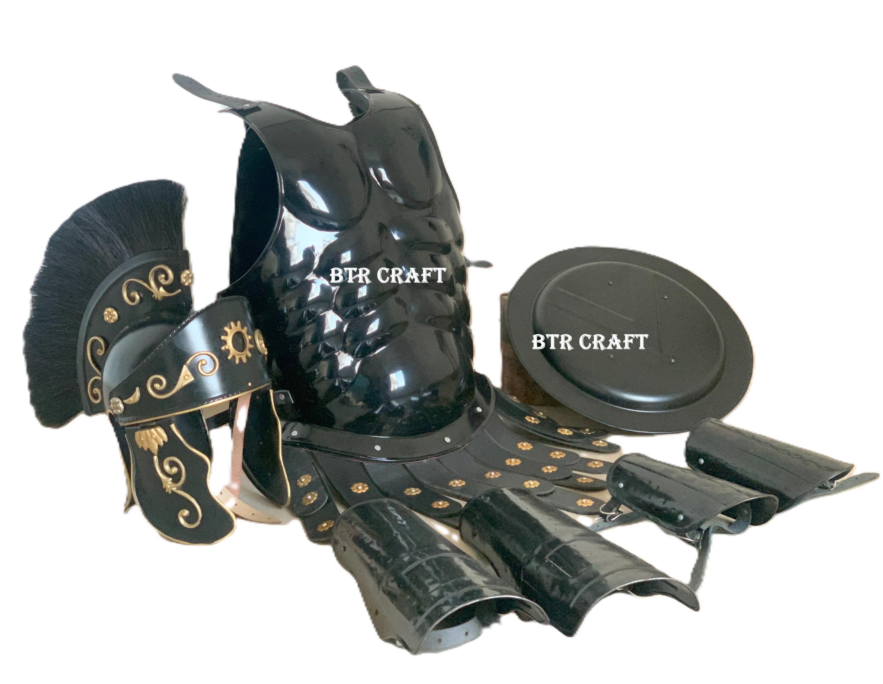 Medieval Greek Spartan Black Muscle Armor W/greco Roman Helmet Arm ...