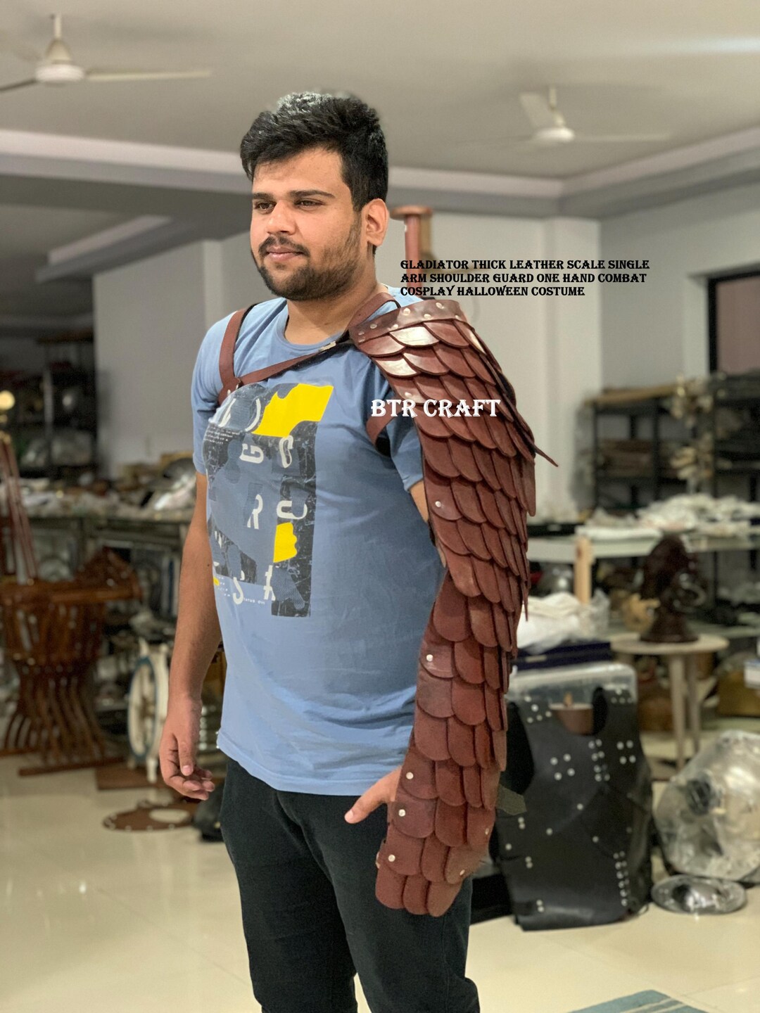 Gladiator Thick Leather Scale Single Arm Shoulder Guard One Hand Combat ...