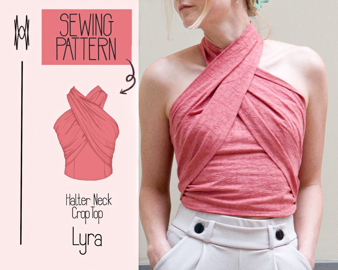 Halter Neck Crop Top With Ruffles and Ribbon Tie - LYRA - PDF Sewing ...