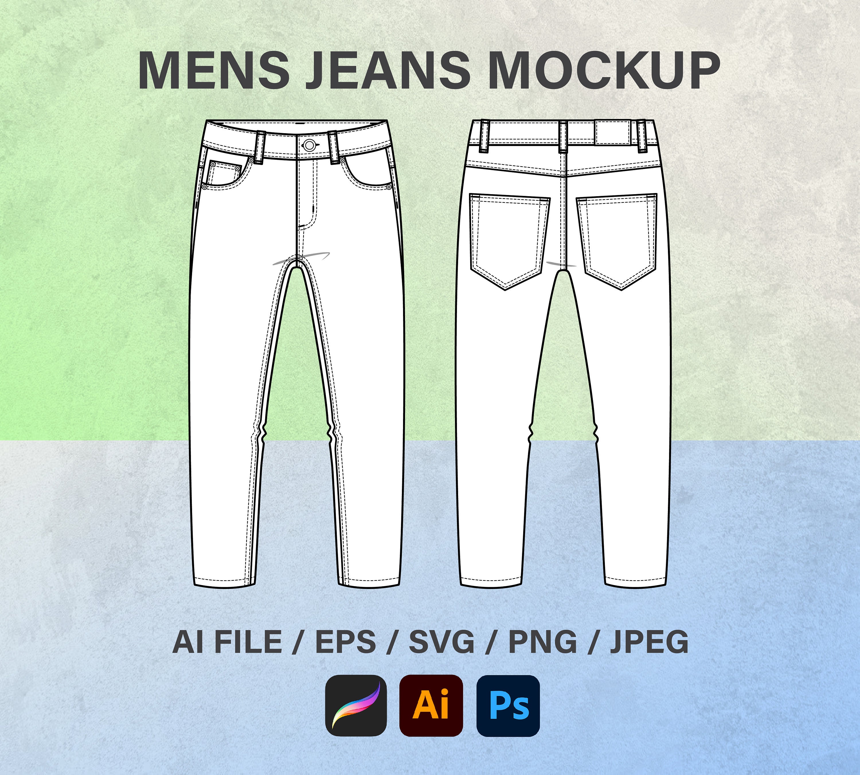 Men's Jeans Fashion Flat Sketches Fashion Vector Sketch - Etsy