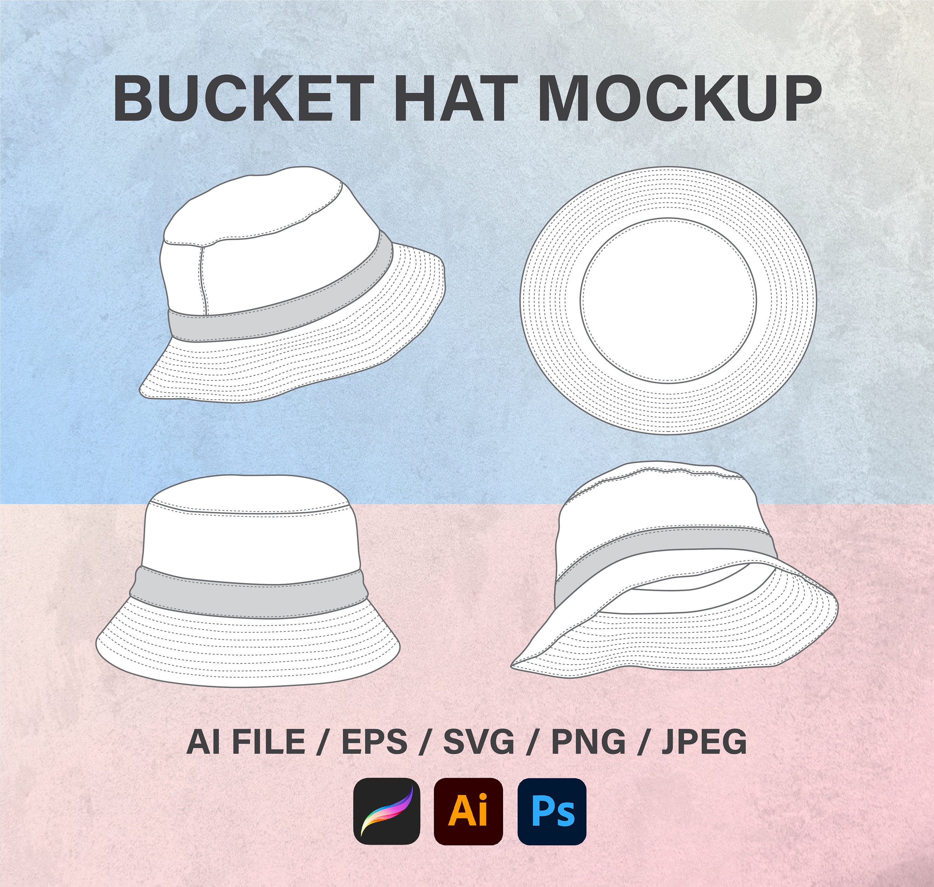 Bucket Hat Fashion Template, Flat Mockup, Streetwear Templates, Teck ...