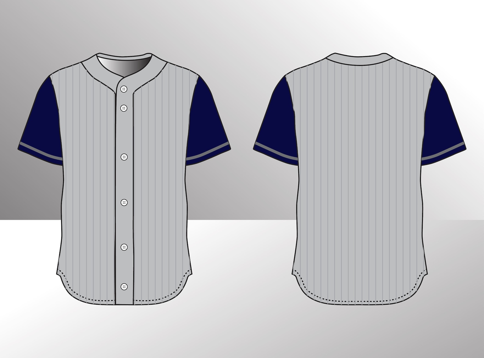 Baseball Jersey Full Button Mock up Template, Flat Sketch, Baseball ...