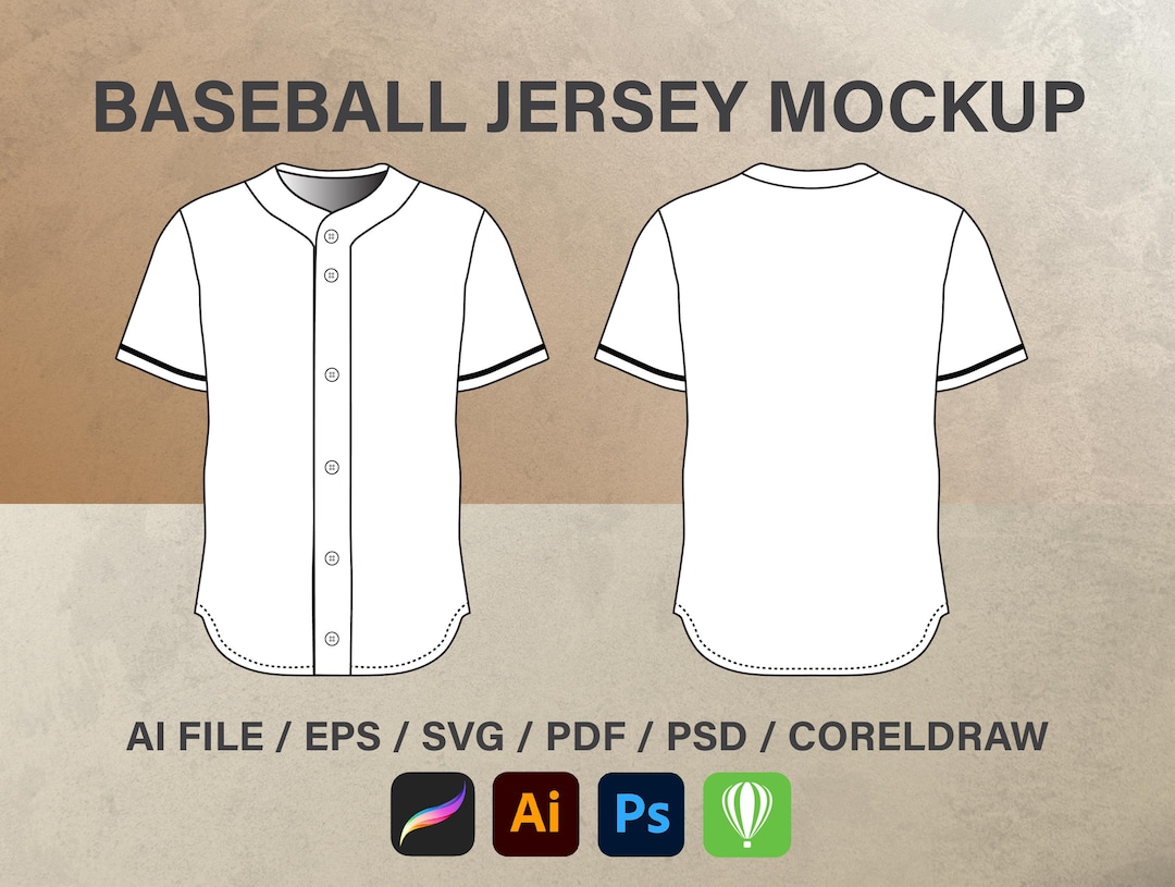 Baseball Jersey Full Button Mock up Template, Flat Sketch, Baseball ...