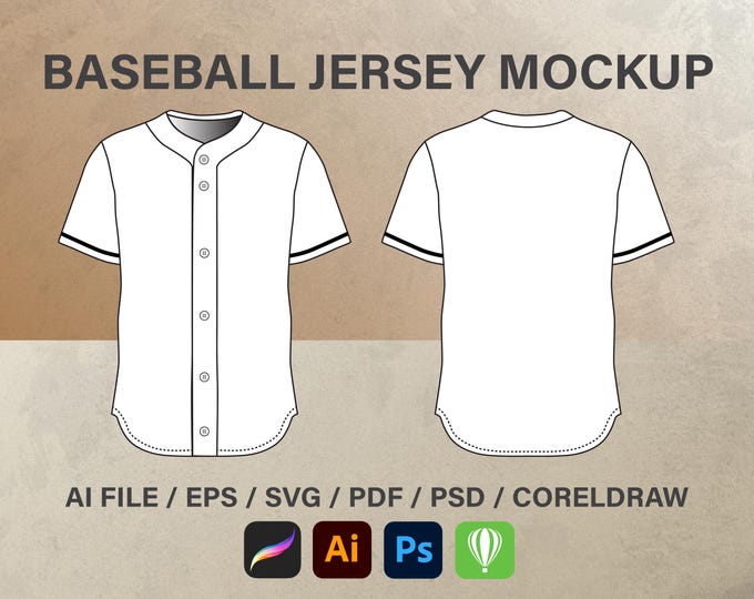 Baseball Jersey Full Button Mock up Template, Flat Sketch, Baseball ...