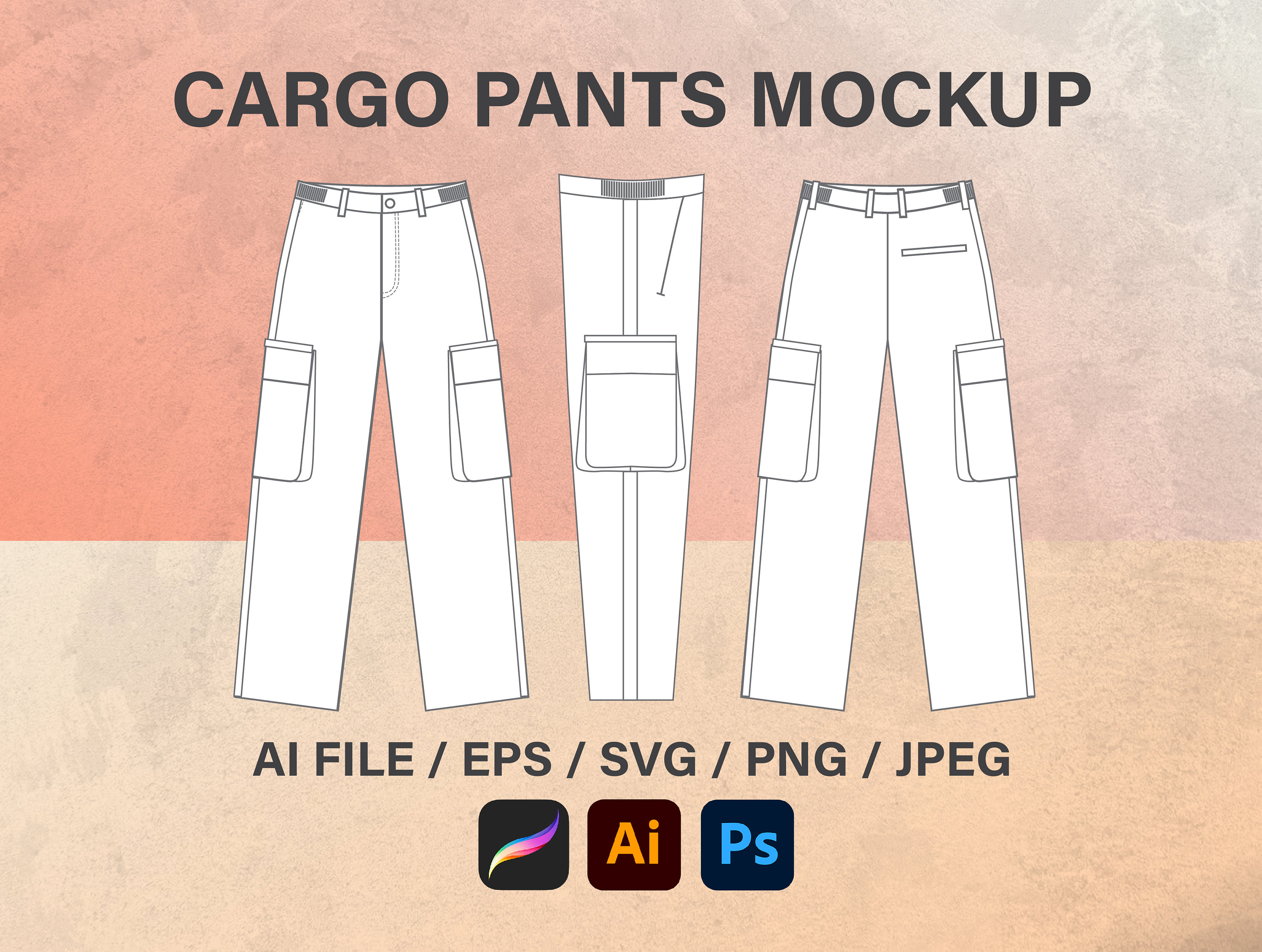 Cargo Pants Straight Leg Flat Sketch Technical Drawing Illustration ...