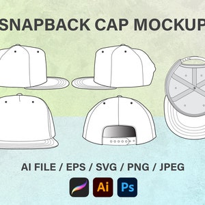 Snapback Cap, Streetwear Vector Cap Tech Pack Hat Mockup Vector ...