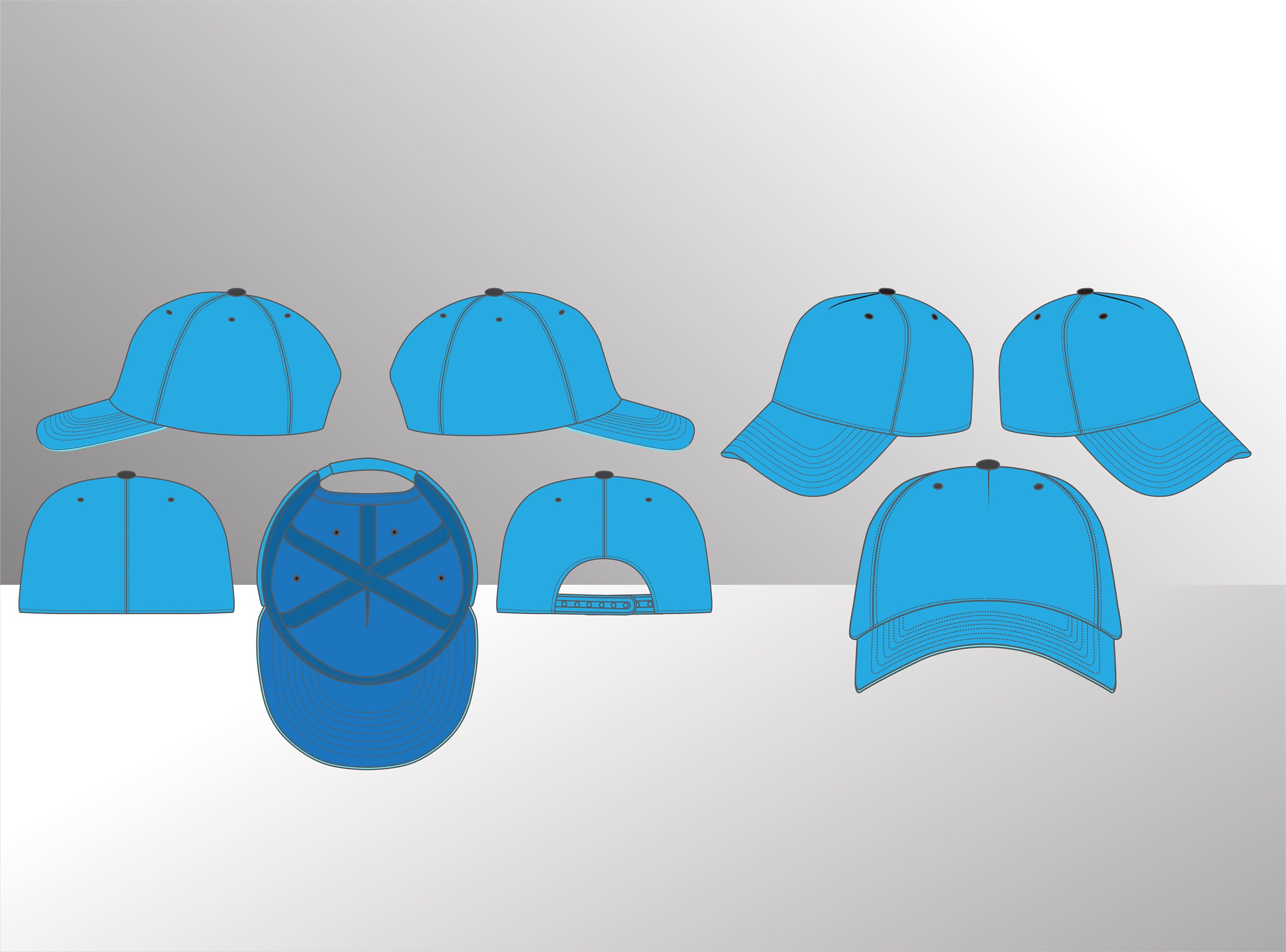 Curved Brim Snapback Cap, Streetwear Cap Tech Pack Hat Mockup ...