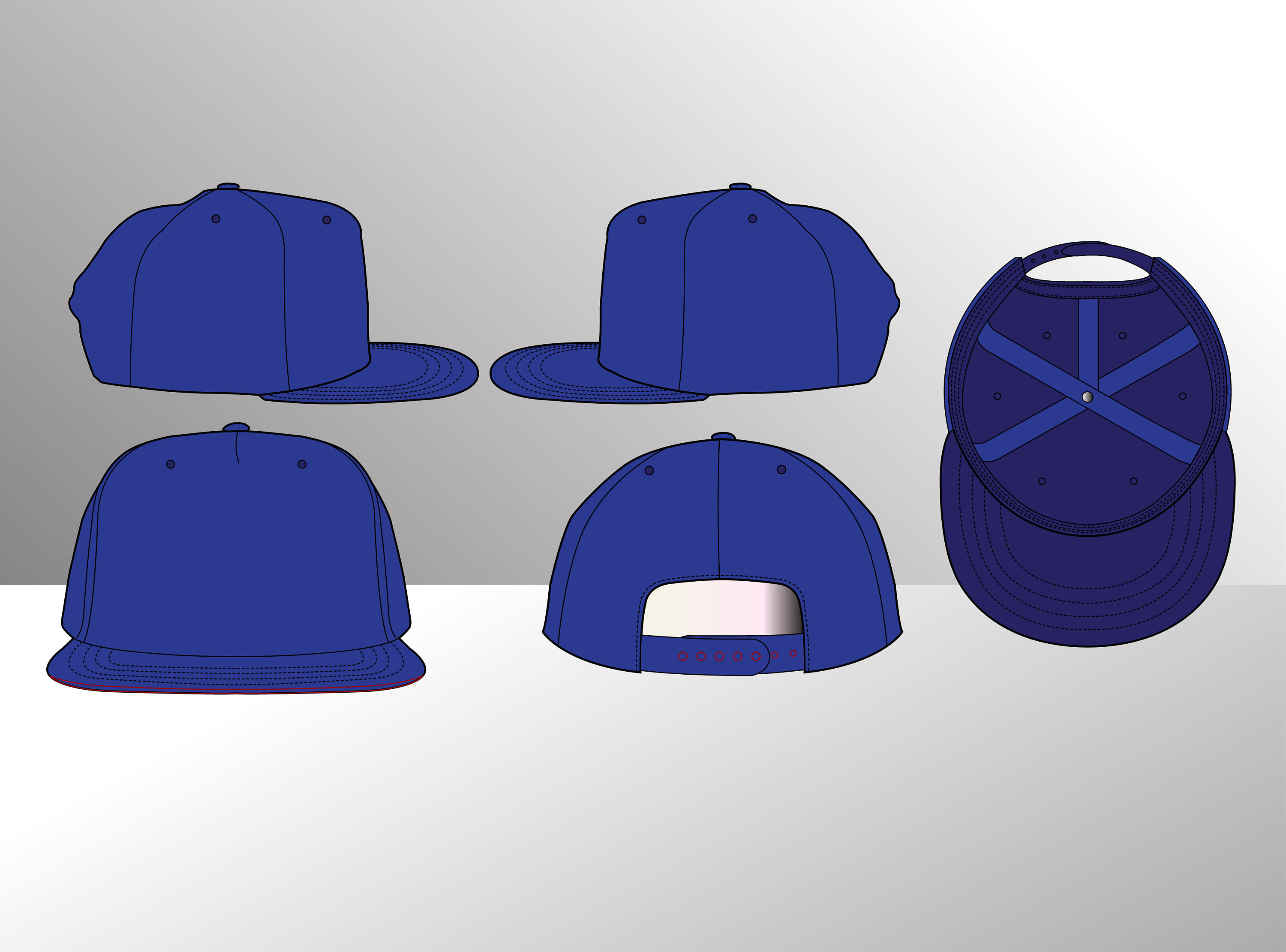 Snapback Cap, Streetwear Vector Cap Tech Pack Hat Mockup Vector ...
